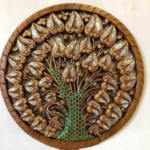 Wooden Round Tree, Hand Carved Tree of Life, Bodhi Tree Wall Art Panel ...