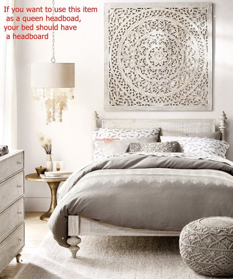 Natural Wood Rustic Headboard Queen Mandala Wood Wall Art Teak - Etsy