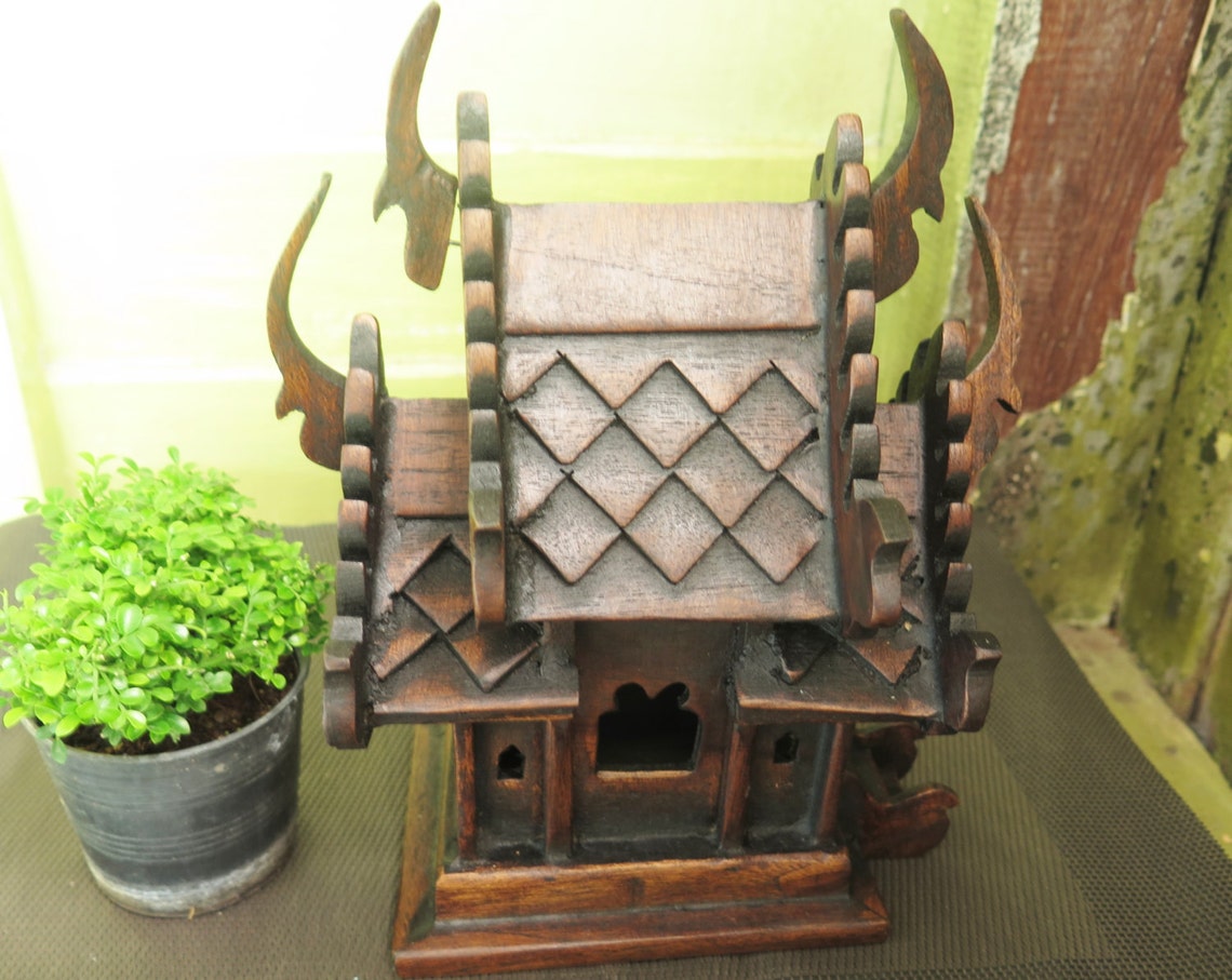 Medium Thai Teak Wood Wooden Spirit House Handmade Altar Temple Craft ...