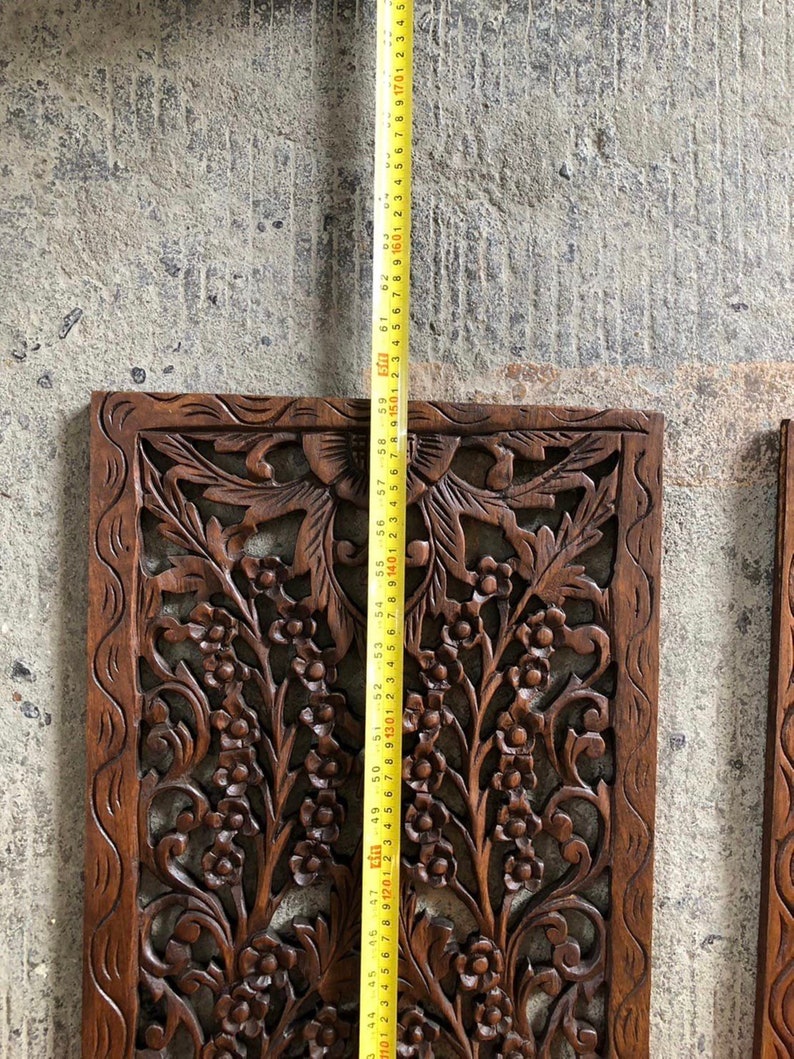 Carved Wooden Panel, Carved Wood Wall Hanging 2 Panels, Wooden White ...
