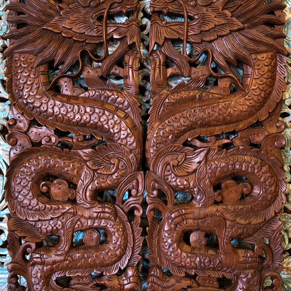 Chinese Dragon Wood Carving - Etsy
