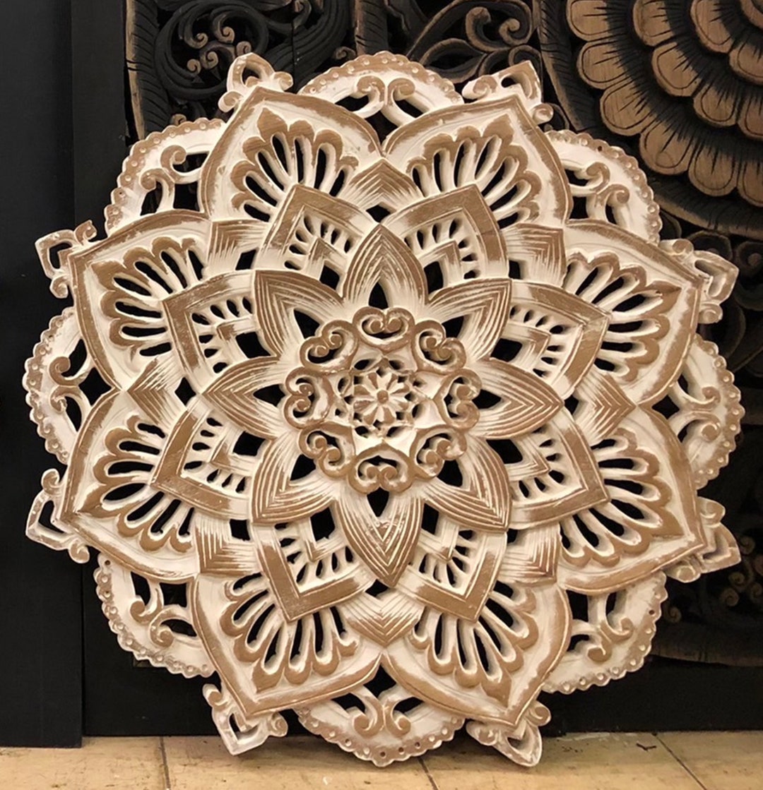 Multi Layer Wood Carving Panel Wall Art Hanging Wood Mandala Wall Decor ...