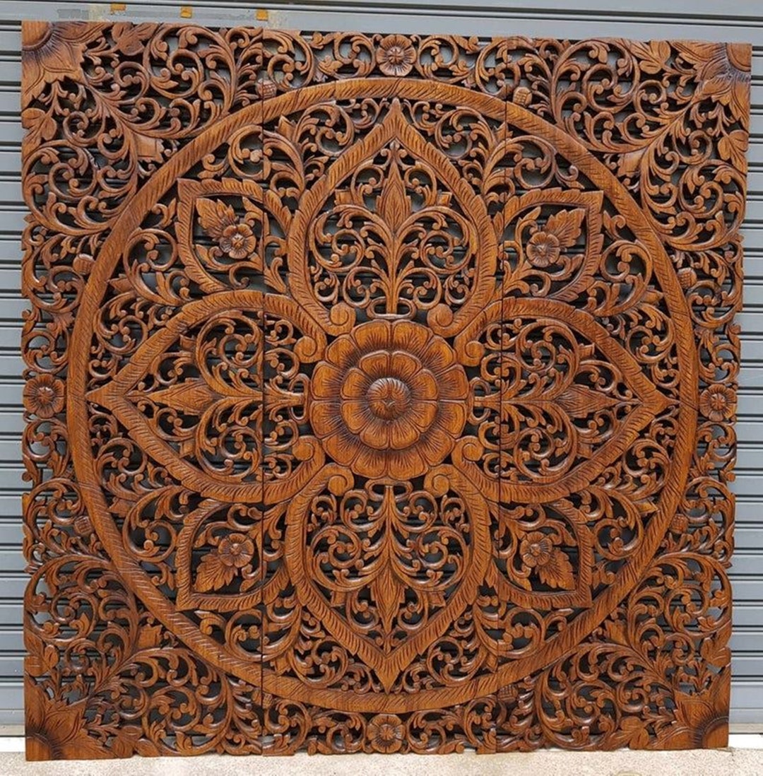 Brown Mandala Wood Carving Panel 90 X 90cm Large Square Wooden Panel ...