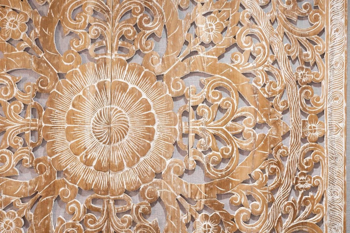 King Size Bed Headboard Wall Mounted Carved Wood Panels Hand - Etsy