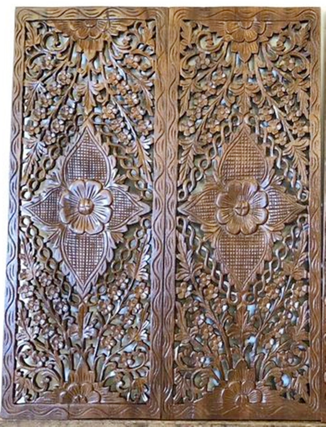 2 Pcs Mandala Wood Carving Panel Natural Color Wooden Panel Wall Art ...