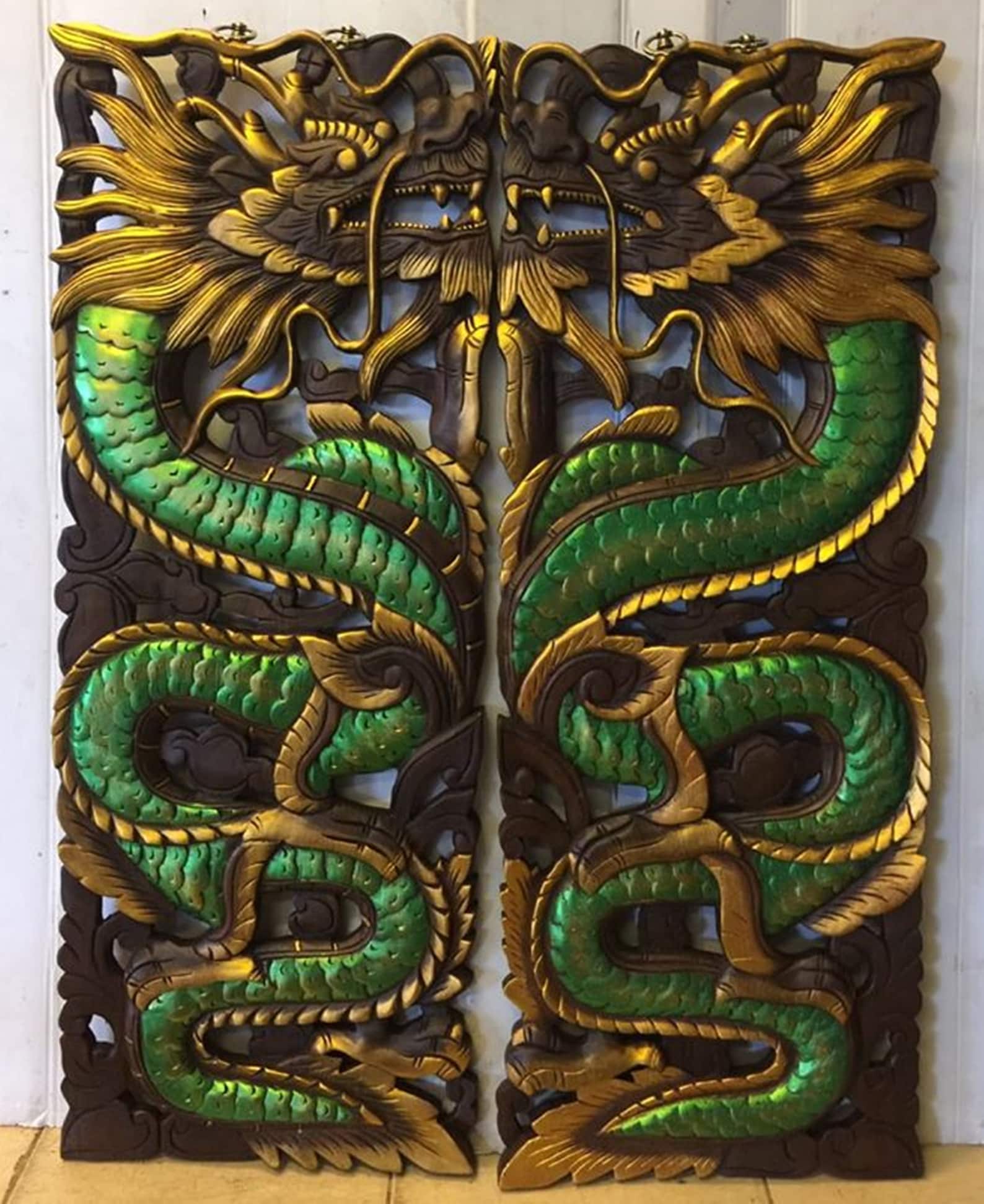 Pair Dragon Wood Carving Wall Art Hanging Teak Natural Wood - Etsy