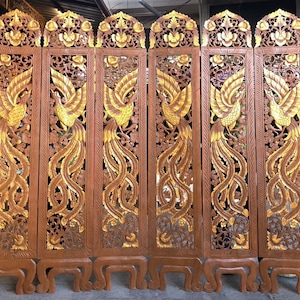 Carved Wood Room Divider Free Standing Folding Screen, Carved Birds ...