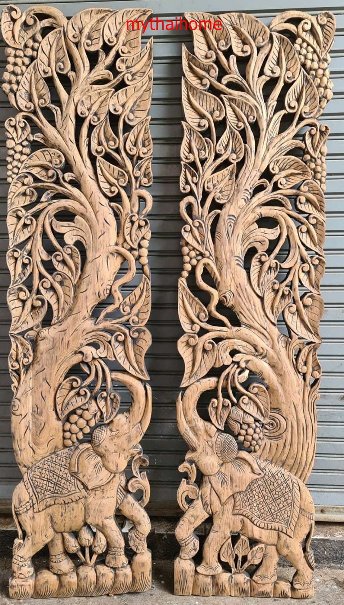 2 Large Wood Carved Elephant Hand Carved Natural Teak Wood | Etsy