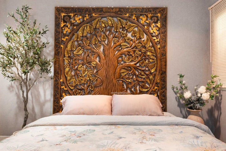 Tree Headboard King Tree of Life Wood Carving Large Teak - Etsy