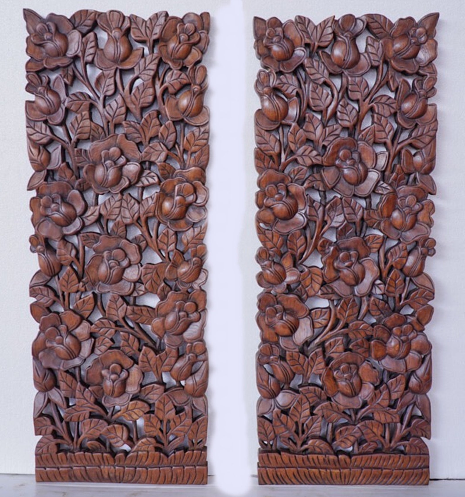 Pair Large Wooden Carved Flower Roses Wood Panel Wall Decor - Etsy