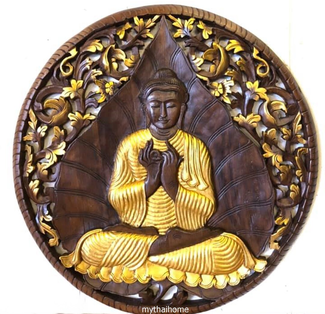 Buddha Wood Wall Art Panel Bodhi Tree of Life Mandala Headboard Teak ...