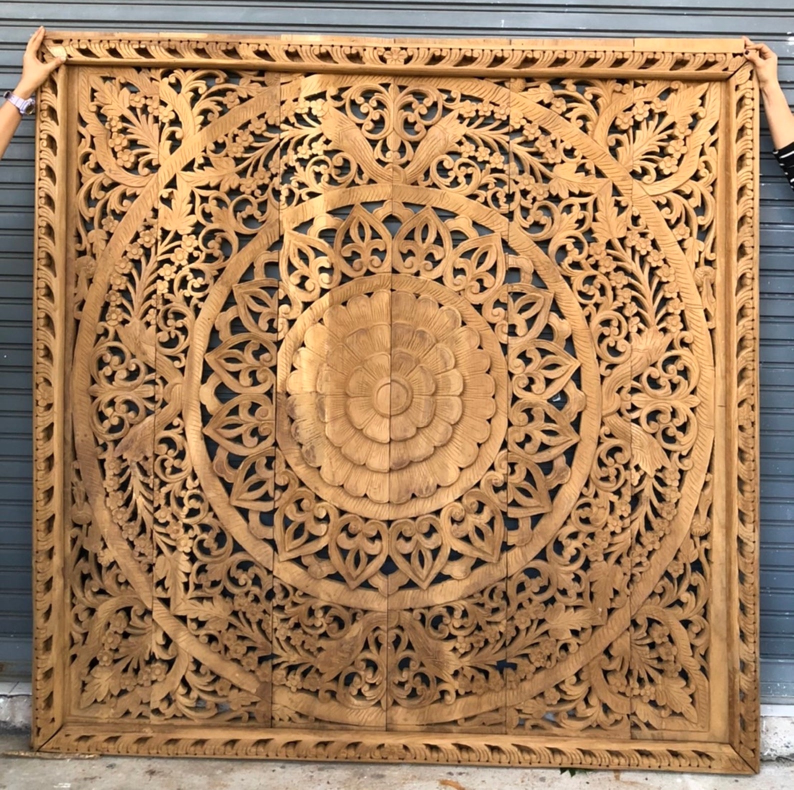 Large Wooden Art Decor Mandala Carved Wood Headboard King Thai Wood ...