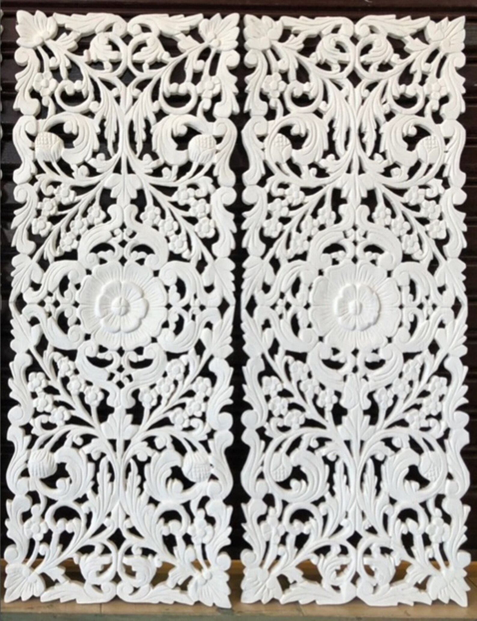 2 Pcs Wood Carving Panel 36 Inches Natural Color Mandala Wood Carved ...