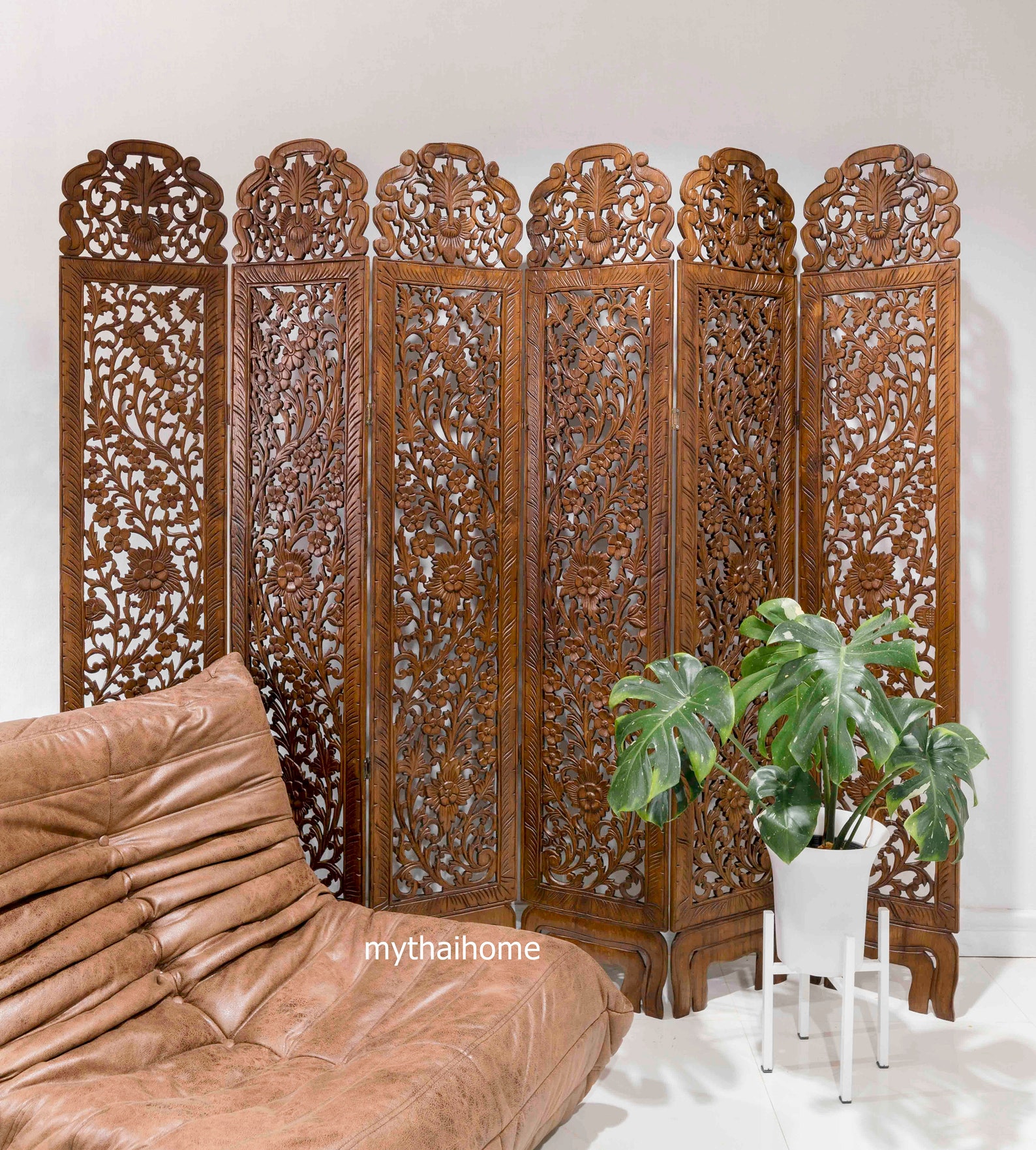 Carved Wood Room Divider Free Standing Folding Screen Floral - Etsy