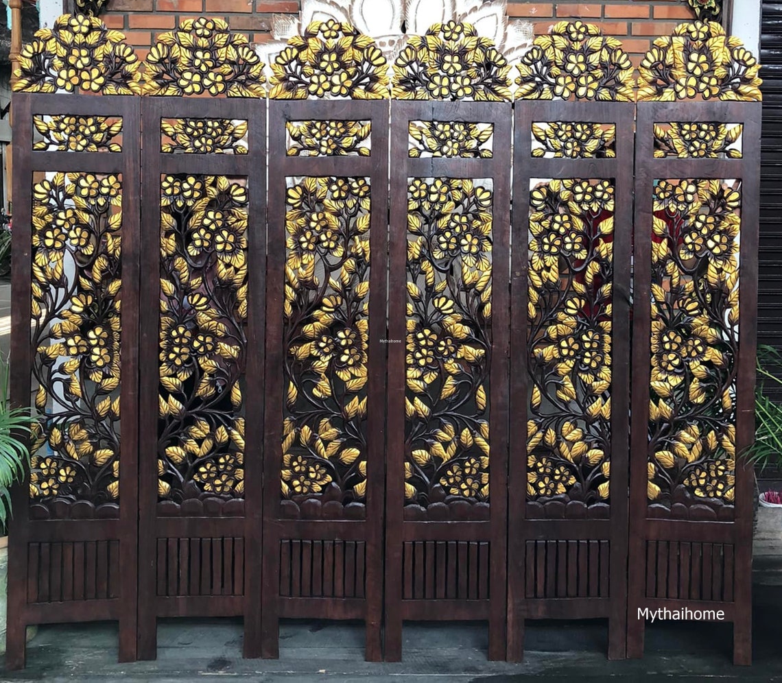 Room Divider Vintage Style Flower Folding Screen Panels Carved - Etsy