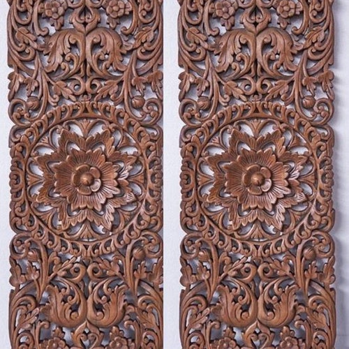 Pair Large Wooden Carved Flower Roses Wood Panel Wall Decor - Etsy