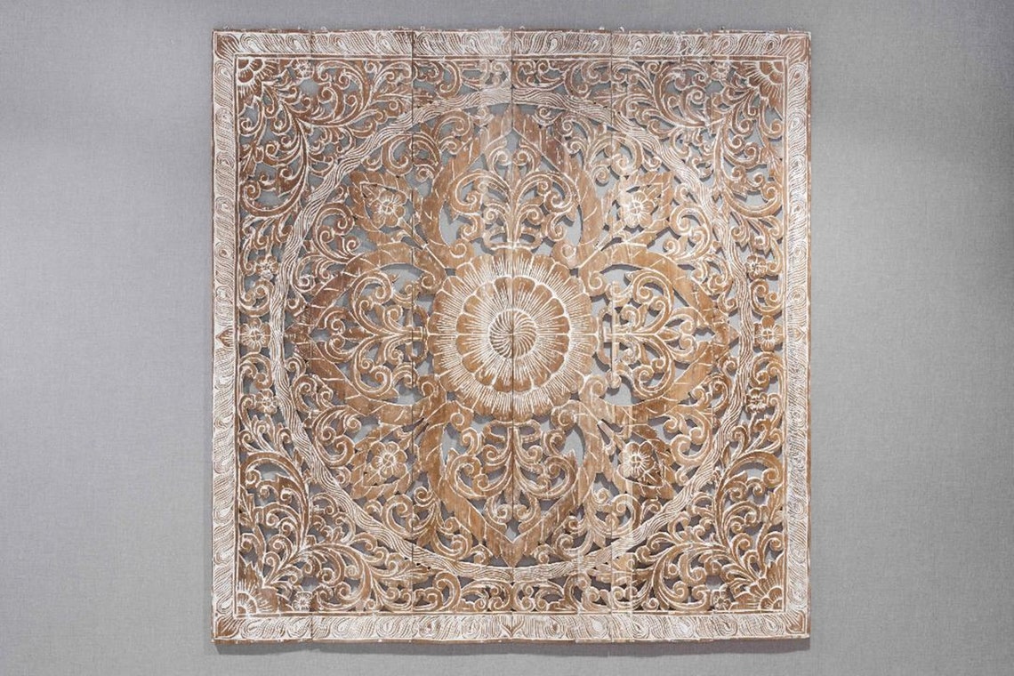 King Size Bed Headboard Wall Mounted Carved Wood Panels Hand - Etsy