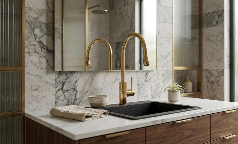 Pull Down Kitchen Faucet, Brushed Gold Kitchen Faucet, Modern ...