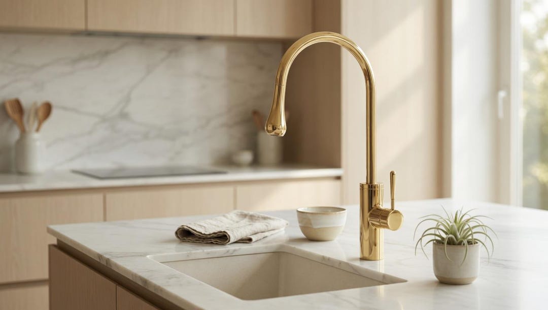 Pull Down Kitchen Faucet, Brushed Gold Kitchen Faucet, Modern ...
