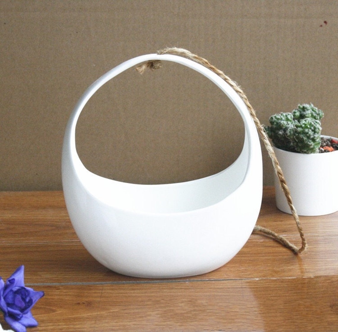 White Handcrafted Hanging Ceramic Wall Planterswall Hanging | Etsy