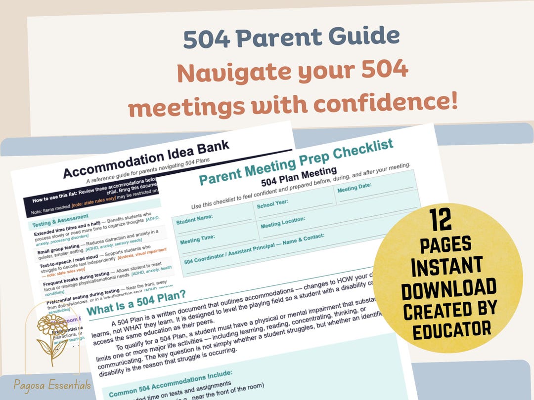 504 Plan Parent Guide | Printable School Meeting Prep Checklist and ...