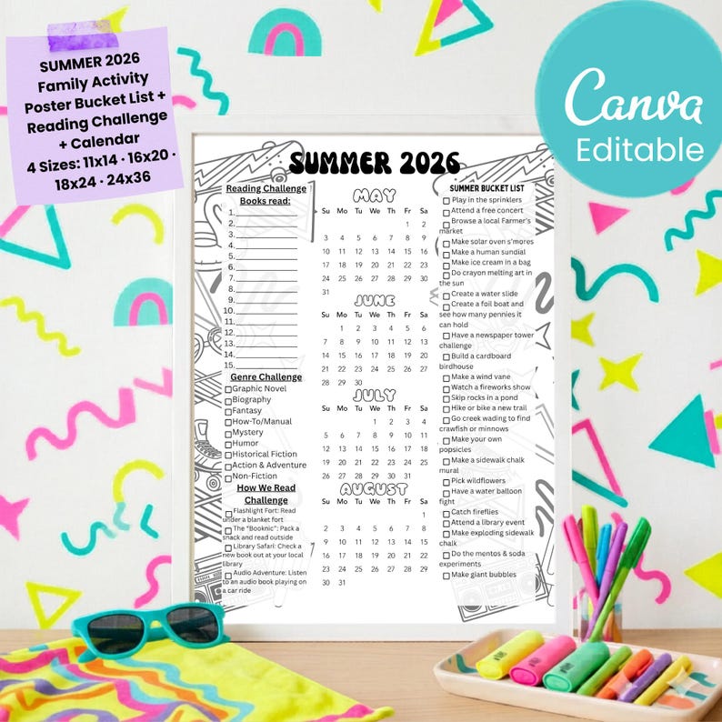Summer 2026 Kids Activity Calendar Printable | Summer Bucket List ...