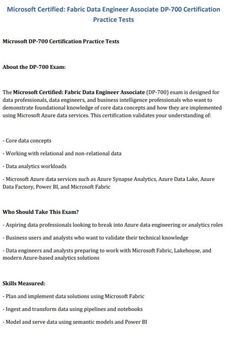 DP-700 Fabric Data Engineer Microsoft Exam Practice Questions Tests ...