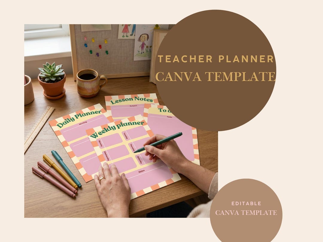 Editable Teacher Planner Canva Template | Weekly Daily Lesson Organizer ...