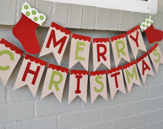 MERRY CHRISTMAS BANNER Red and Green - Etsy