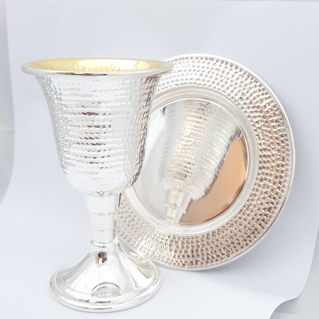 Handmade Sterling Silver KIDDUSH CUP ,925 Silver Kiddush Cup & Plate ...