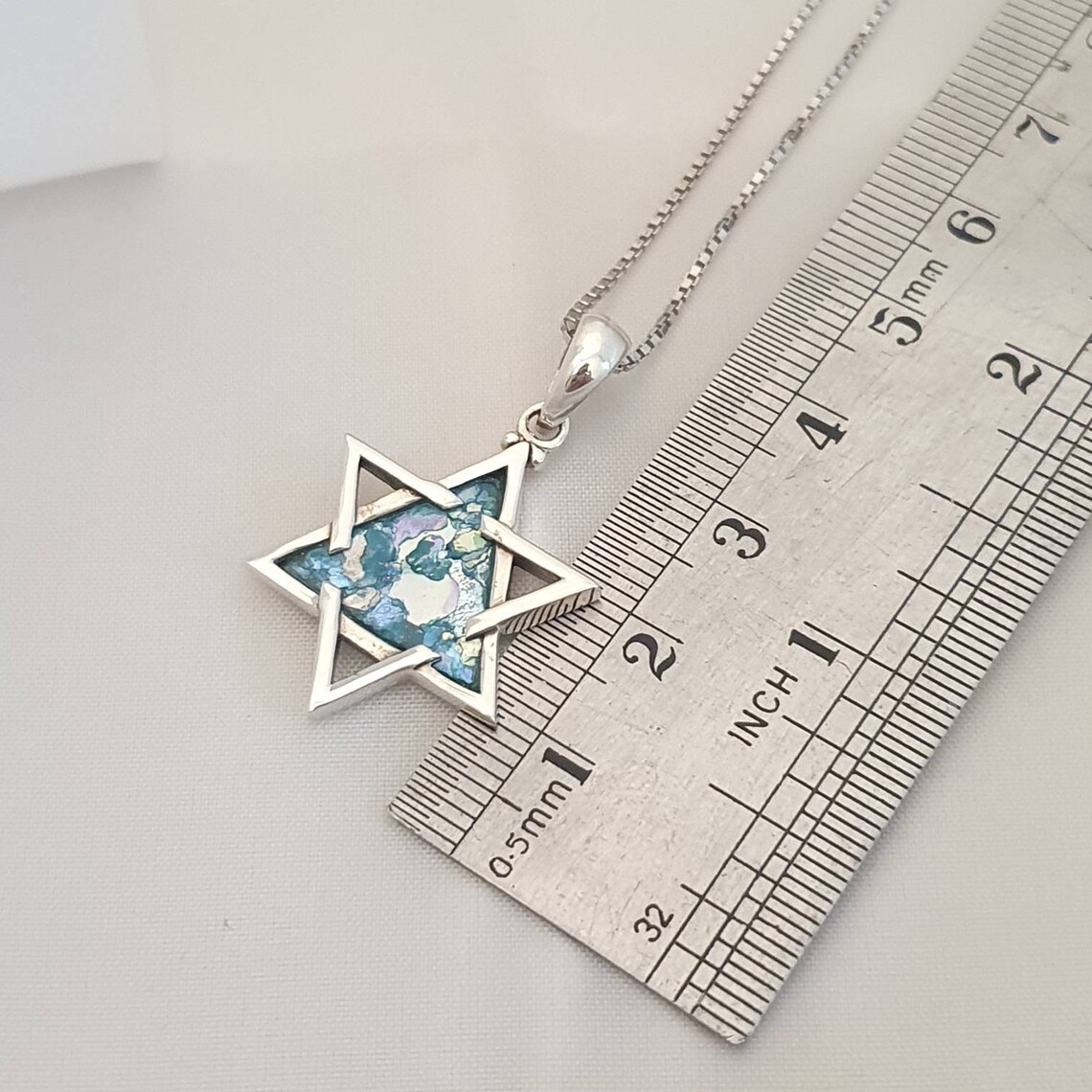 David Star Silver Pendant,roman Glass Necklace,handmade Roman Glass ...