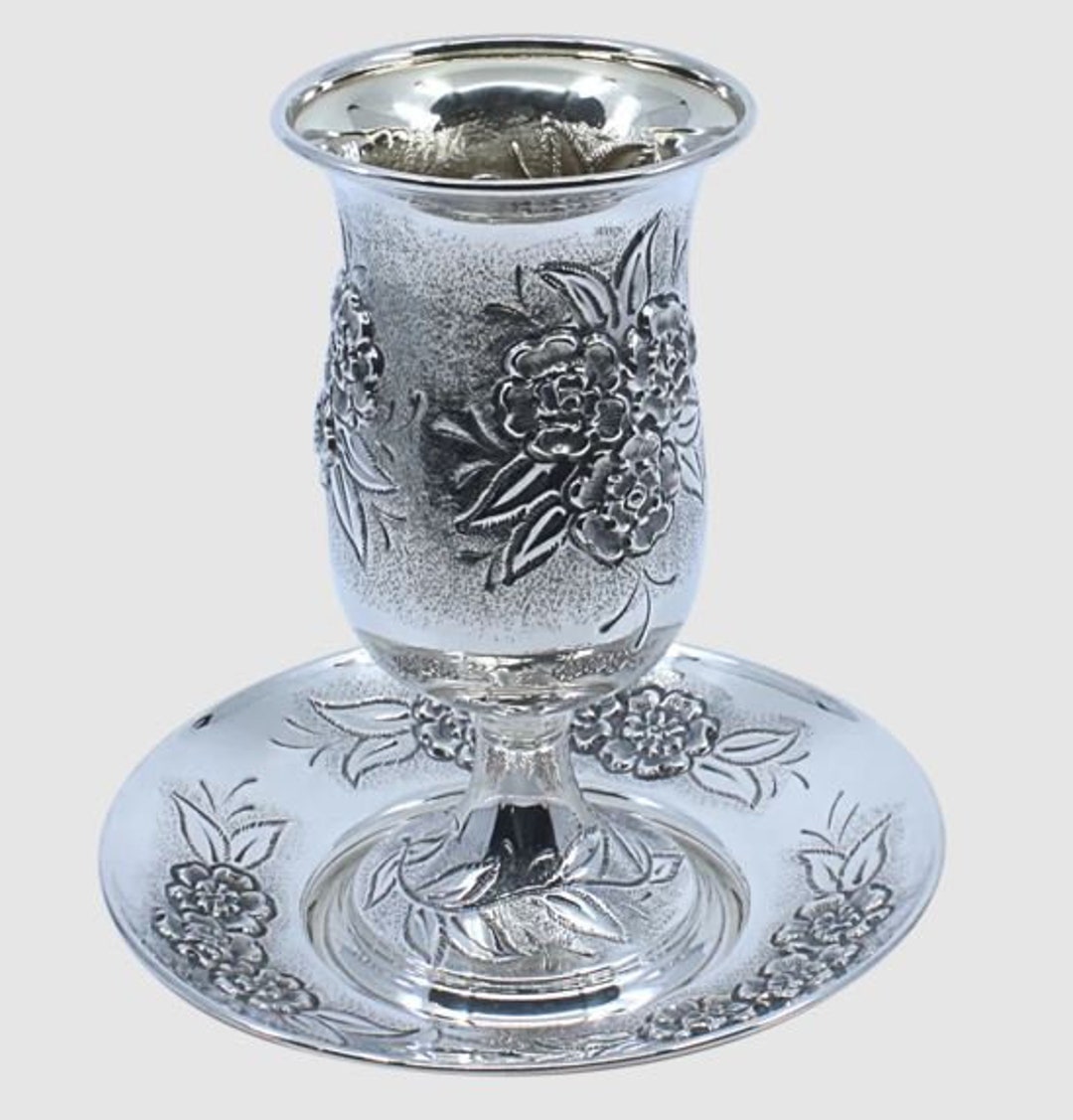 Sterling Silver Kiddush Cup & Plate: Handmade Judaica Art - Etsy