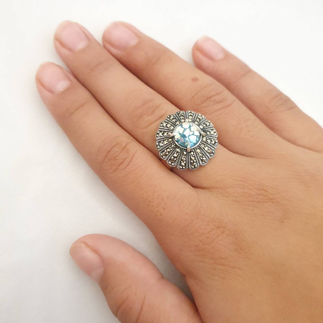 Roman Glass Unique Ring ,roman Glass Jewelry,israeli Designed Ring ...