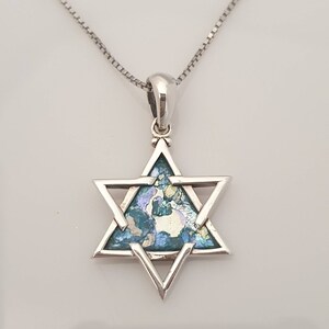 David Star Silver Pendant,roman Glass Necklace,handmade Roman Glass ...