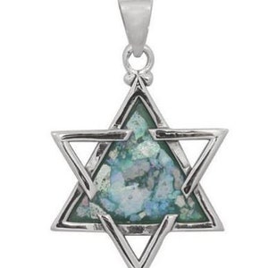 David Star Silver Pendant,roman Glass Necklace,handmade Roman Glass ...