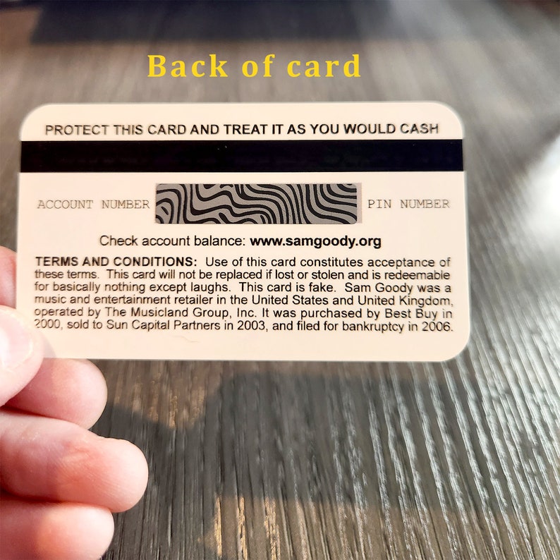 Sam Goody Prank Gag Gift Card - Birthdays Christmas Graduation Gag Gift ...