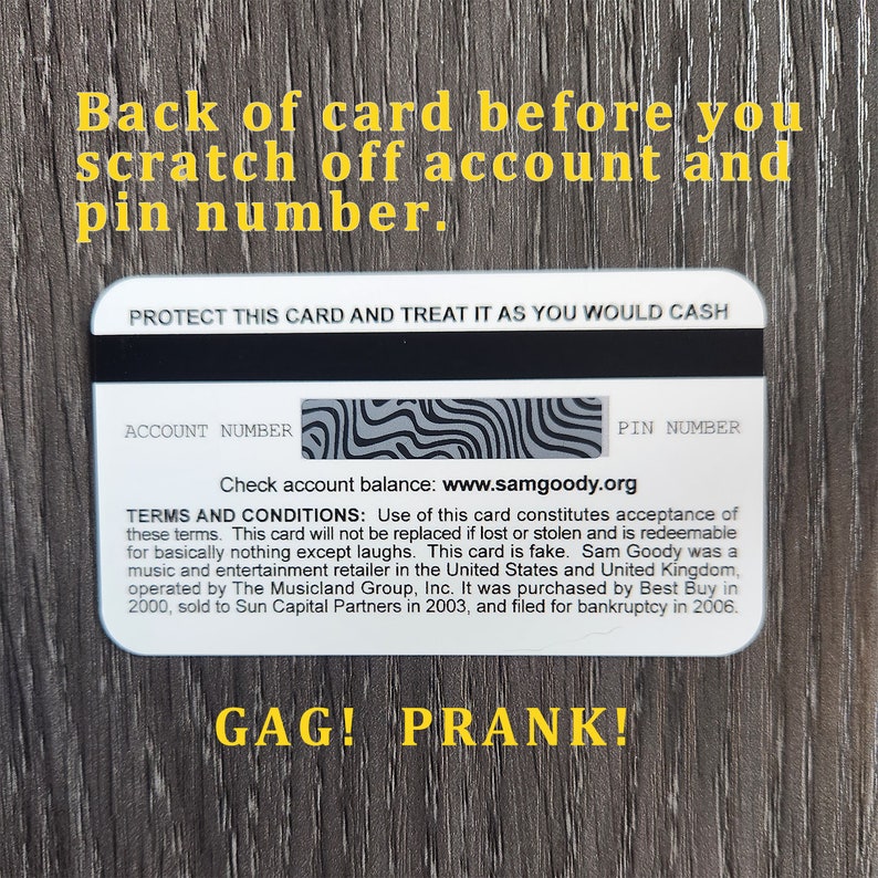 Sam Goody Prank Gag Gift Card Birthdays Christmas Graduation Gag Gift ...