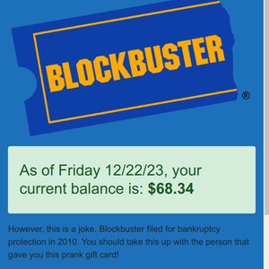 Blockbuster Prank Gag Gift Cards (4), Great for Birthdays Christmas ...
