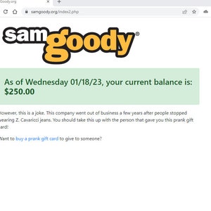 Sam Goody Prank Gag Gift Card - Birthdays Christmas Graduation Gag Gift ...