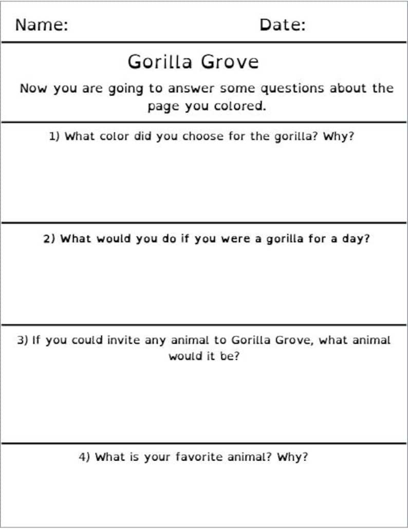 Fun Animal Coloring/questions Worksheet (printable) - Etsy
