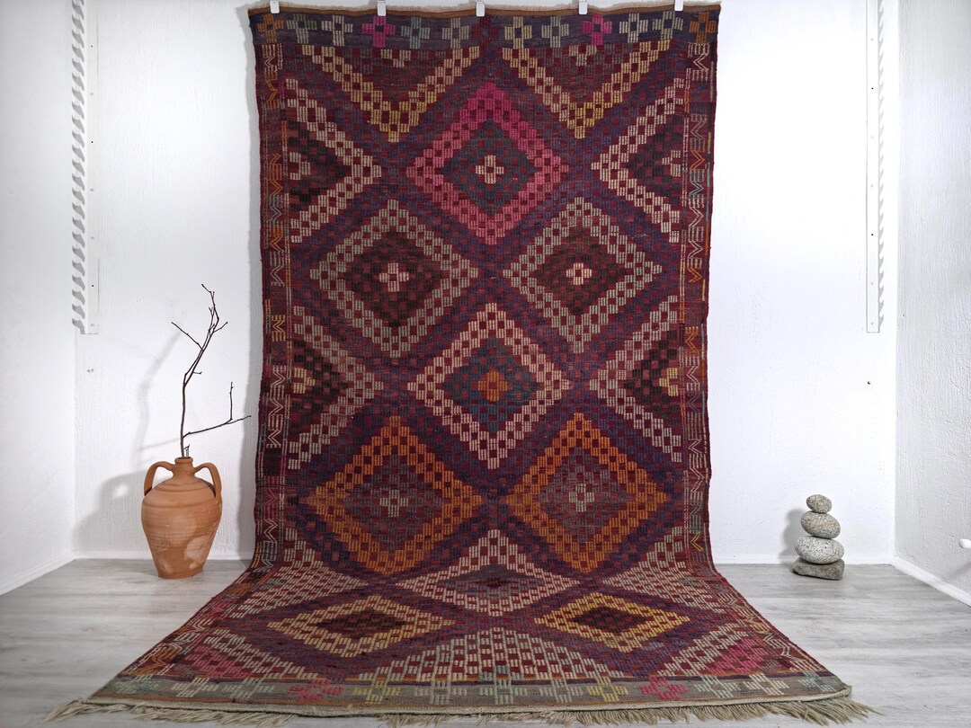 Sun-faded Turkish Cicim Kilim Rug, 6x10 Pastel Geometric Flatweave - Etsy