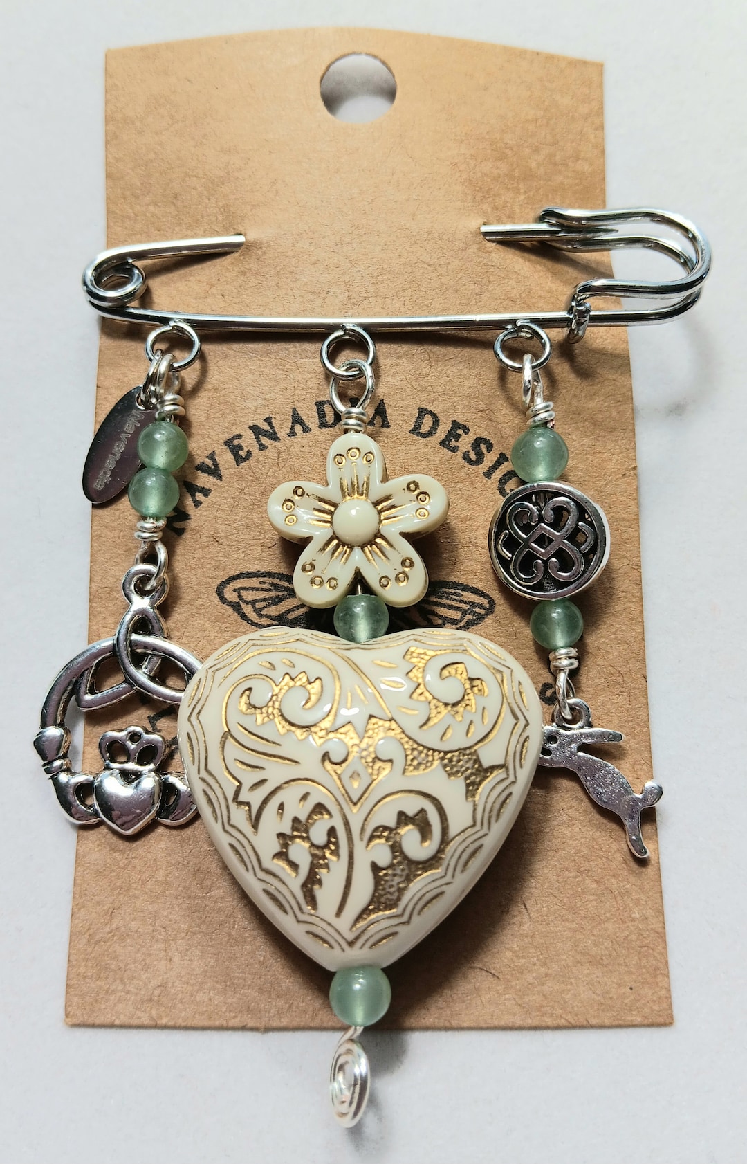 Kilt Pin Brooch - Irish Celtic Flare, Dangles of Charms and Beads ...