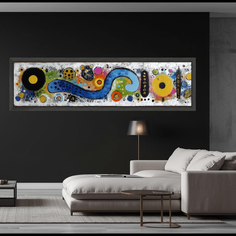 Long Narrow, Abstract Colorful Circles Canvas, Modern Geometric Wall ...
