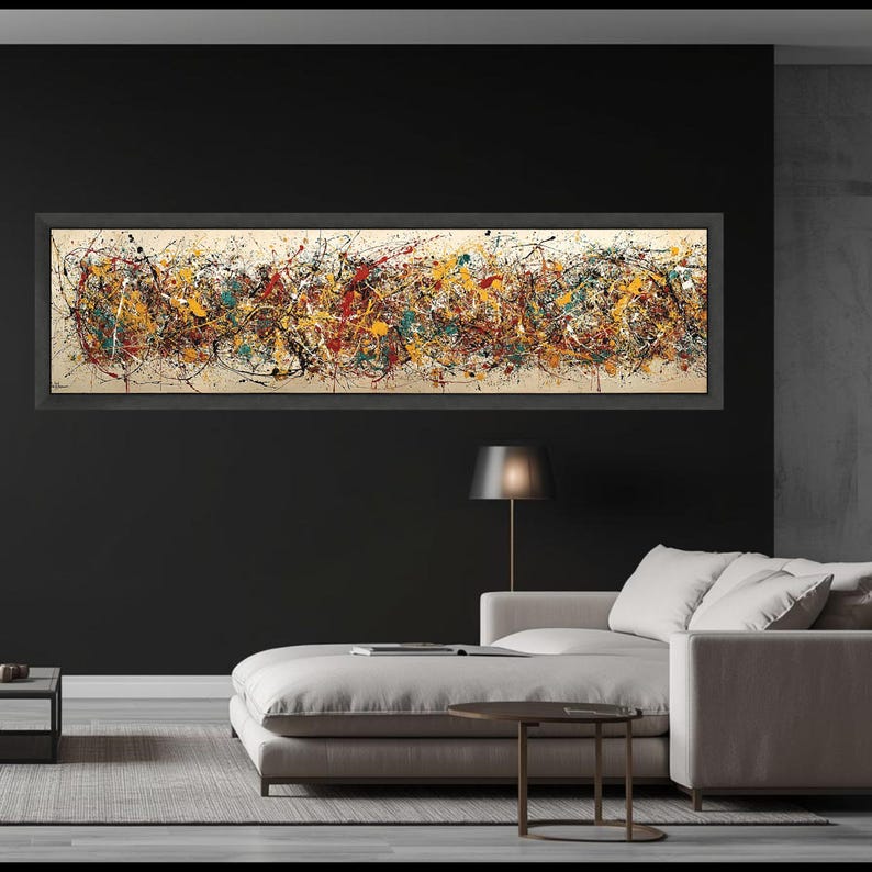 Long Narrow, Vibrant Abstract Splatter Canvas, Colorful Modern Wall Art ...