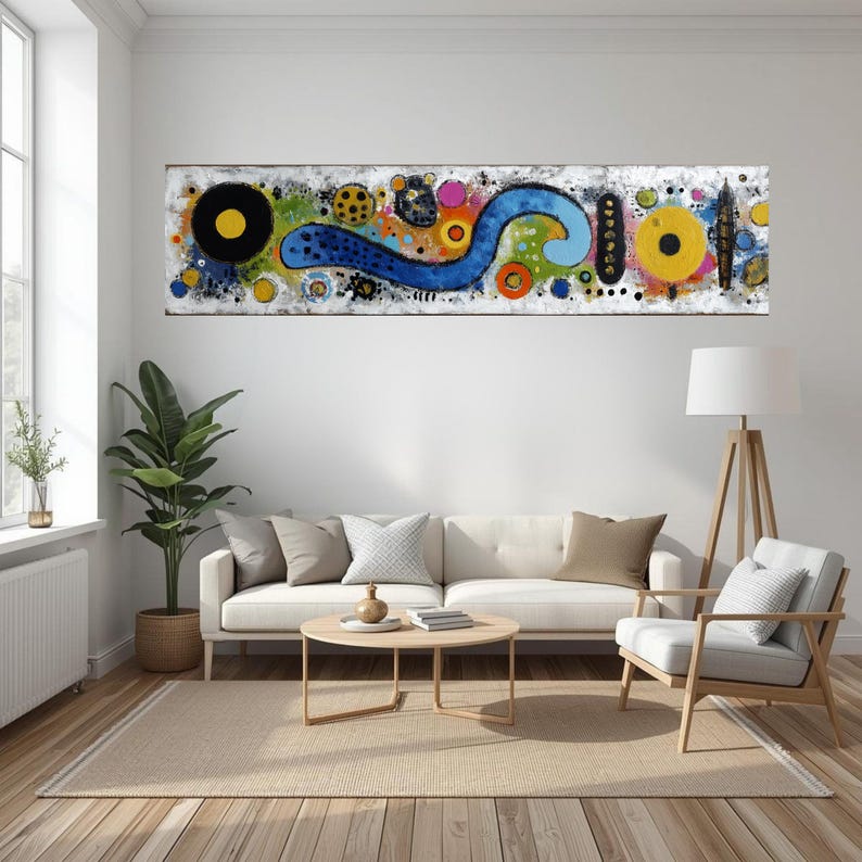 Long Narrow, Abstract Colorful Circles Canvas, Modern Geometric Wall ...