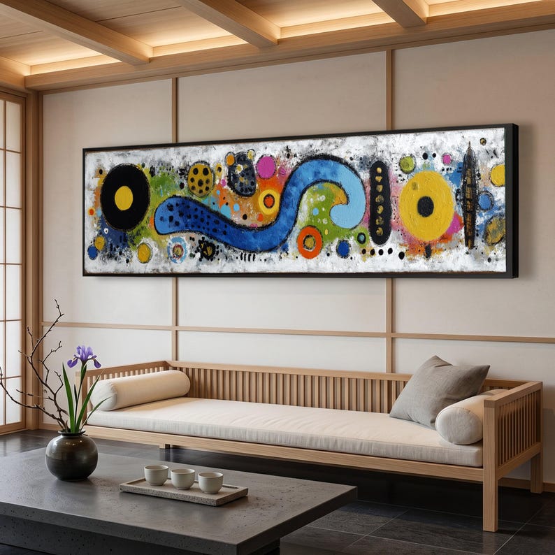 Long Narrow, Abstract Colorful Circles Canvas, Modern Geometric Wall ...
