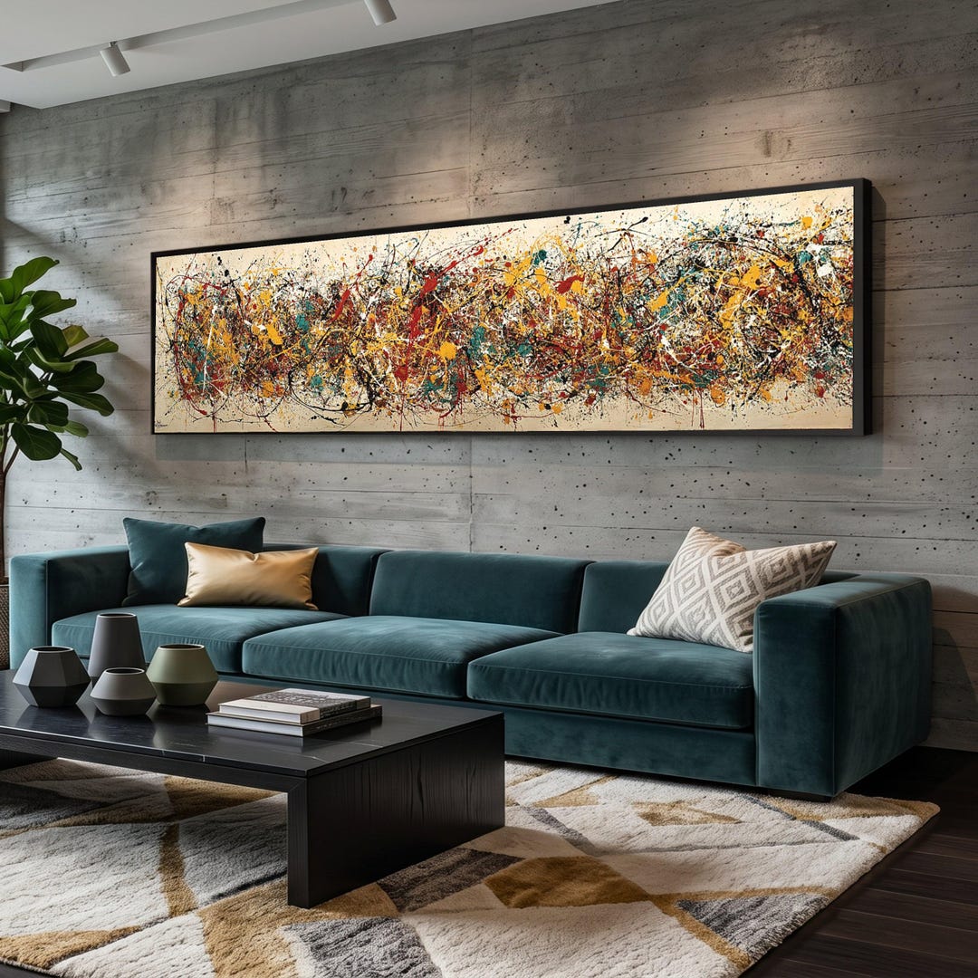 Long Narrow, Vibrant Abstract Splatter Canvas, Colorful Modern Wall Art ...