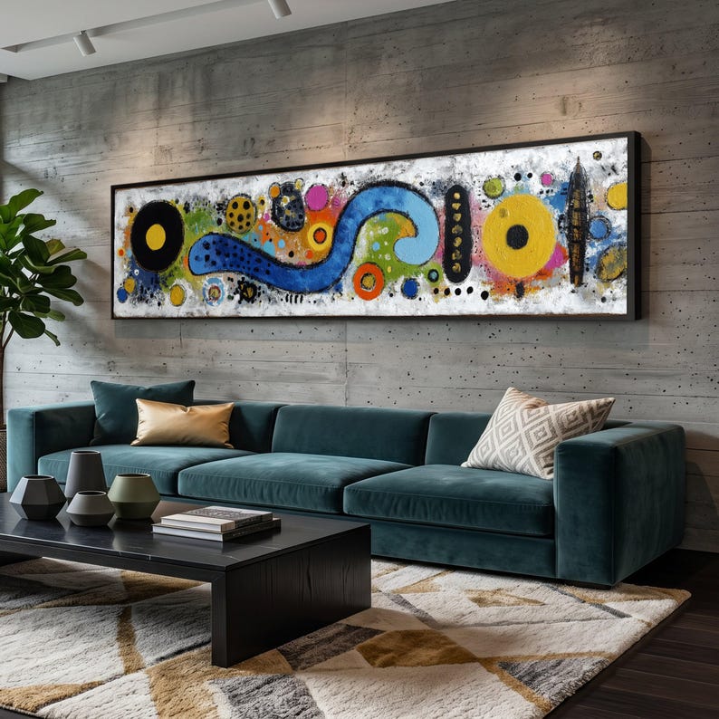 Long Narrow, Abstract Colorful Circles Canvas, Modern Geometric Wall ...