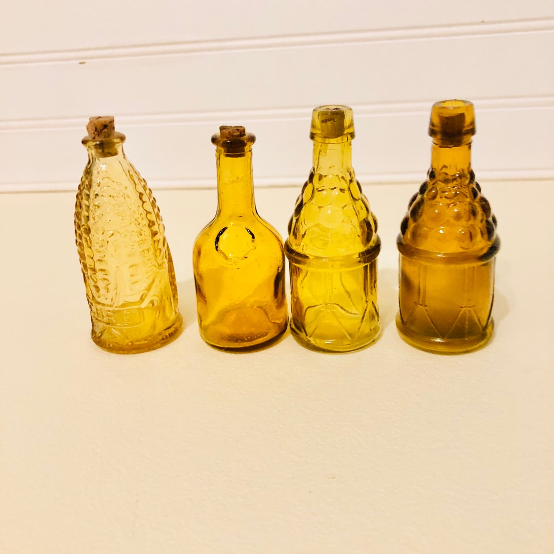 Four Yellow Glass Bottles - Etsy
