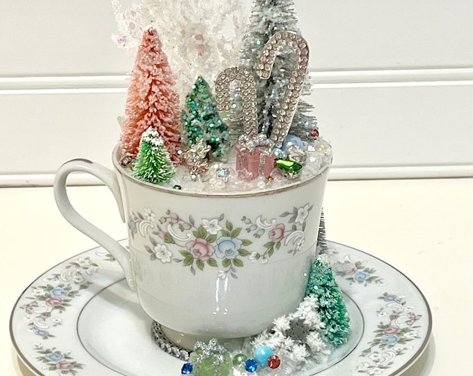 Pastel Winter Scene Teacup Diorama Decoration, Handcrafted OOAK - Etsy